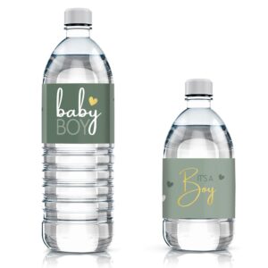 green it’s a boy baby shower water bottle labels - greenery baby boy - 24 stickers