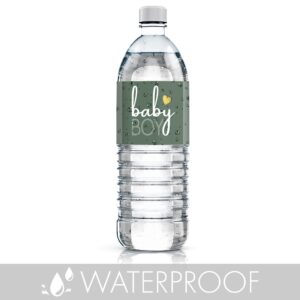 Green It’s a Boy Baby Shower Water Bottle Labels - Greenery Baby Boy - 24 Stickers