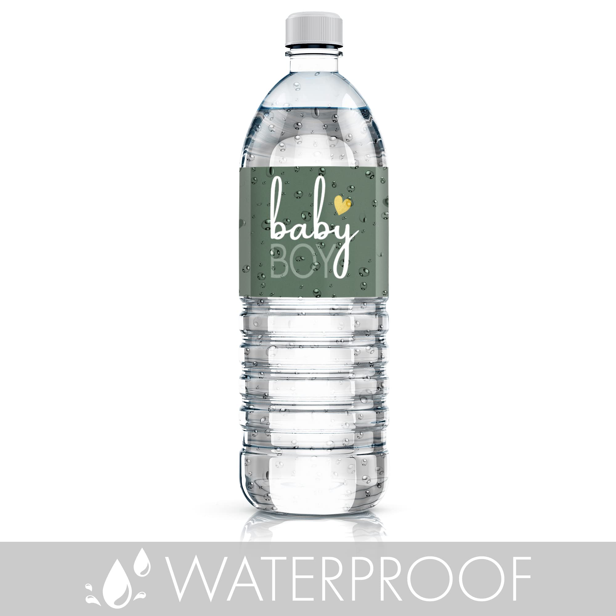 Green It’s a Boy Baby Shower Water Bottle Labels - Greenery Baby Boy - 24 Stickers