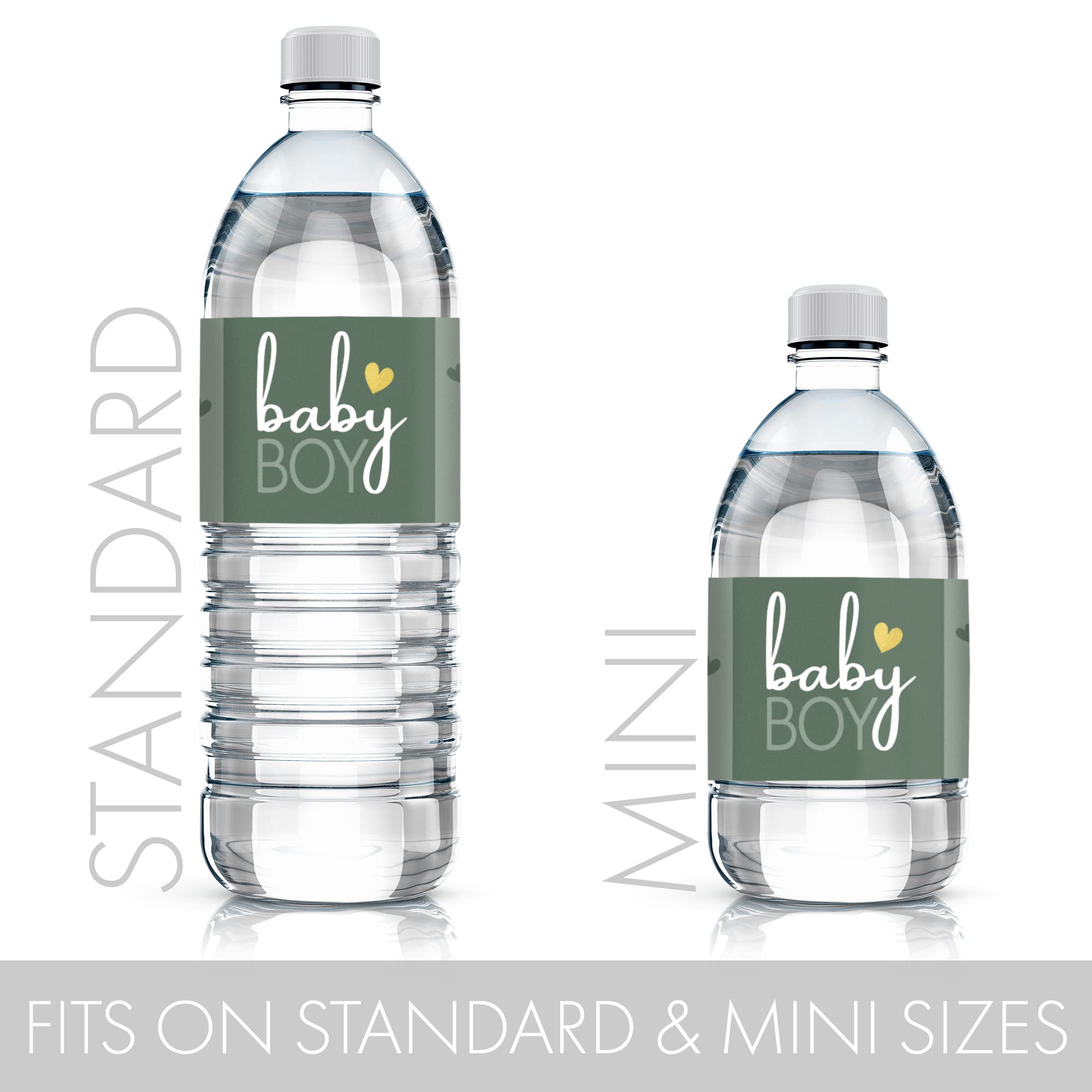 Green It’s a Boy Baby Shower Water Bottle Labels - Greenery Baby Boy - 24 Stickers