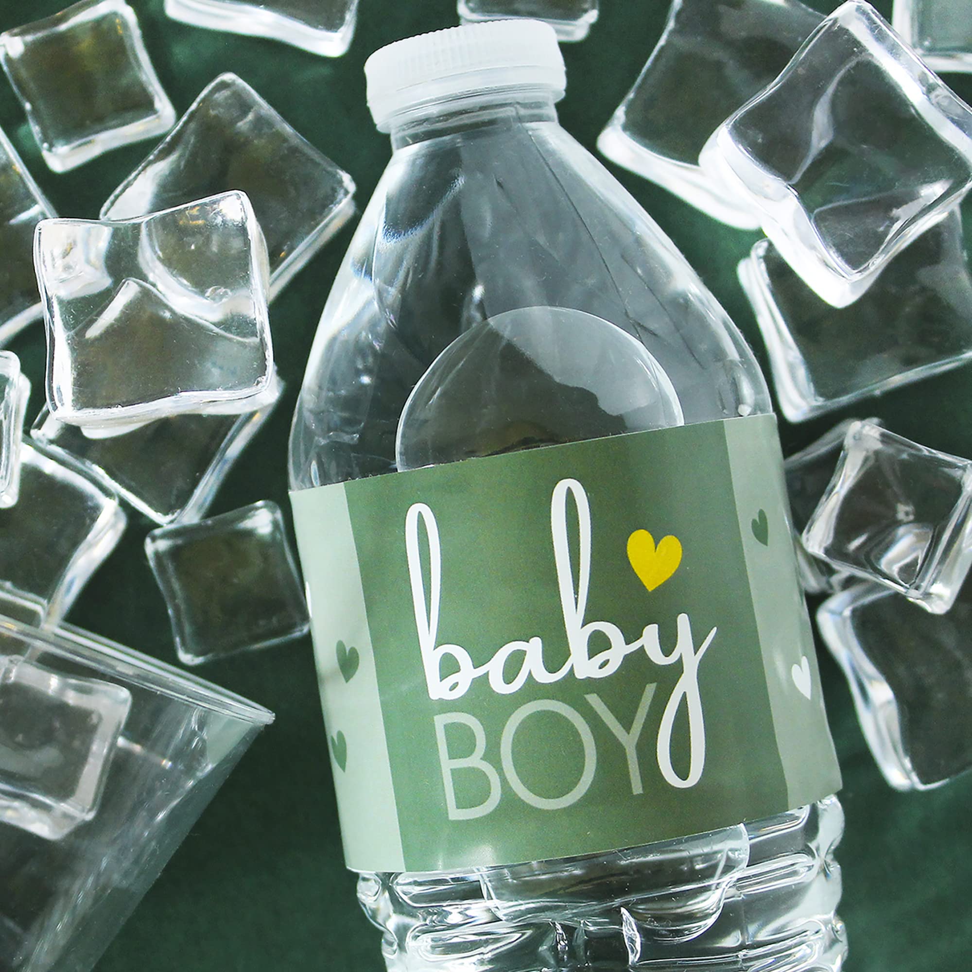 Green It’s a Boy Baby Shower Water Bottle Labels - Greenery Baby Boy - 24 Stickers