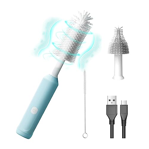 DCLIKRE Electric Baby Bottle Brush Cleaner, Rechargeable Silicone Brushes Set with Replaceable Brush Head, Cup Washer for Water/Milk Bottles Cleaning, Gifts for New Mom