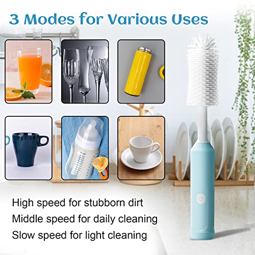 DCLIKRE Electric Baby Bottle Brush Cleaner, Rechargeable Silicone Brushes Set with Replaceable Brush Head, Cup Washer for Water/Milk Bottles Cleaning, Gifts for New Mom