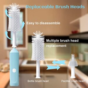 DCLIKRE Electric Baby Bottle Brush Cleaner, Rechargeable Silicone Brushes Set with Replaceable Brush Head, Cup Washer for Water/Milk Bottles Cleaning, Gifts for New Mom