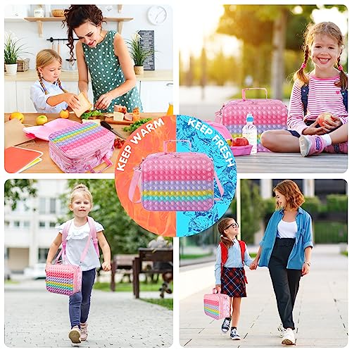 Lunch Box for Girls, Kids Pop Lunch Bag, Back to School Insulated Lunch Box, Reusable Food Containers Lunch Box Girls 3-12, School Supplies Leakproof Cooler Lunch Tote Bag for Travel School Picnic