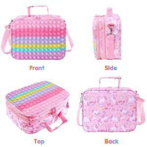 Lunch Box for Girls, Kids Pop Lunch Bag, Back to School Insulated Lunch Box, Reusable Food Containers Lunch Box Girls 3-12, School Supplies Leakproof Cooler Lunch Tote Bag for Travel School Picnic