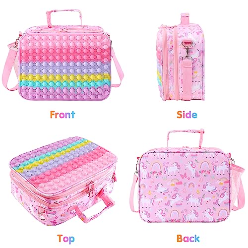 Lunch Box for Girls, Kids Pop Lunch Bag, Back to School Insulated Lunch Box, Reusable Food Containers Lunch Box Girls 3-12, School Supplies Leakproof Cooler Lunch Tote Bag for Travel School Picnic