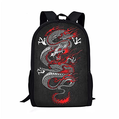 Mumeson Backpack Bulk Schoolbag Dragon Print Backpack for Teen Boys Soft Breathable Backing Casual Rucksack Daypack for Kids Elementary School or Middle School