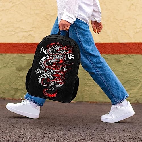 Mumeson Backpack Bulk Schoolbag Dragon Print Backpack for Teen Boys Soft Breathable Backing Casual Rucksack Daypack for Kids Elementary School or Middle School