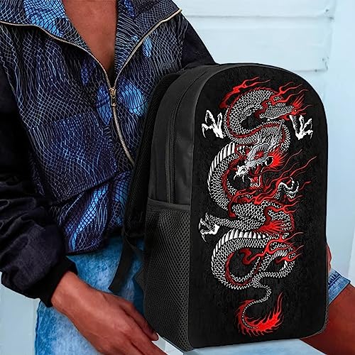 Mumeson Backpack Bulk Schoolbag Dragon Print Backpack for Teen Boys Soft Breathable Backing Casual Rucksack Daypack for Kids Elementary School or Middle School