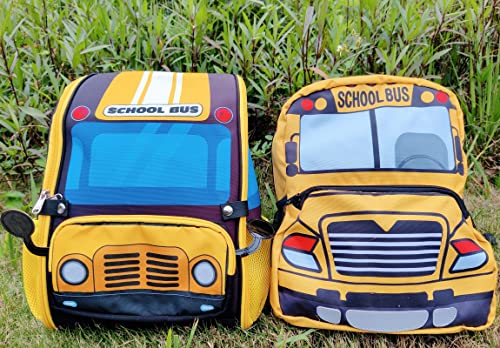 Kids Backpack for Boys Girls Preschool Bookbags 3D Cartoon Daycare Toddler Bags (Yellow bus)