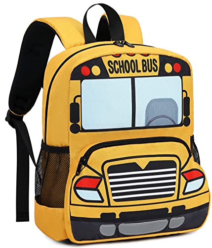 Kids Backpack for Boys Girls Preschool Bookbags 3D Cartoon Daycare Toddler Bags (Yellow bus)