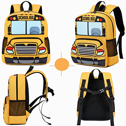 Kids Backpack for Boys Girls Preschool Bookbags 3D Cartoon Daycare Toddler Bags (Yellow bus)