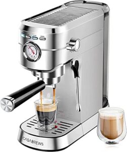 casabrews espresso machine 20 bar, professional espresso maker with milk frother steam wand, compact espresso coffee machine with 34oz removable water tank for cappuccino, latte, gift for dad or mom