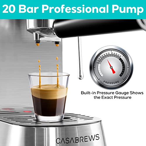 CASABREWS Espresso Machine 20 Bar, Professional Espresso Maker with Milk Frother Steam Wand, Compact Espresso Coffee Machine with 34oz Removable Water Tank for Cappuccino, Latte, Gift for Dad or Mom