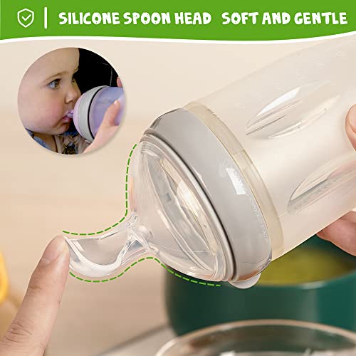 haakaa Gen.3 Silicone Feeding Spoon Bottle Grey (8oz./250ml) - Silicone Food Dispensing Spoon with Dust-Proof Cap, Homemade Food Squeeze Feeder Spoon for 6M+