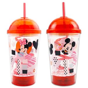 Disney Mickey and Minnie Tumbler with Straw Bundle ~ Mickey Mouse Cup with Straw for Kids Adults with Stickers | Mickey Minnie Gifts