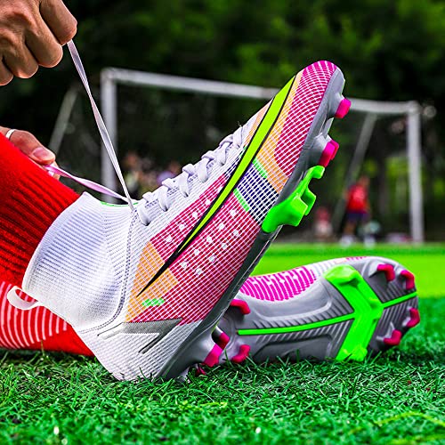 AMZ BSHIDA World Cup Professional Men's Soccer Cleats Unisex Adult Firm Ground Football Training Boots TF/AG Soccer Shoe Sneaker for Youth (8, Red AG)