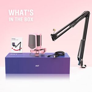 FIFINE Gaming USB Microphone Kit, PC Streaming Recording Computer RGB Microphone Set for Podcasting, Singing, YouTube, Condenser Cardioid Mic with Quick Mute, Gain Knob-A6T Pink