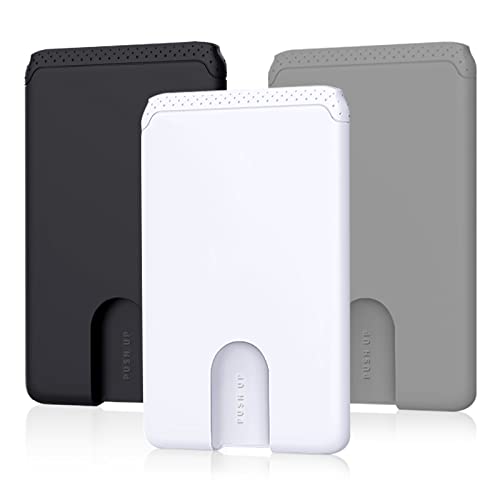 SHANSHUI 3 Pack Phone Card Holder Ultra Slim Phone Credit Card Holder Stick on Wallet Anti-Lost Design Phone Wallet Pocket Compatible for iPhone and Most Smartphones - Black White Grey