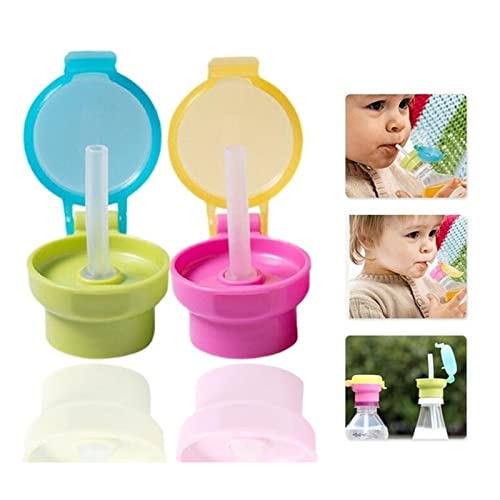 CheeseandU 2Pack Spill Proof Water Bottle Straw Caps - Portable Juice Soda Water Bottle Twist Cover Cap with Straw for Children