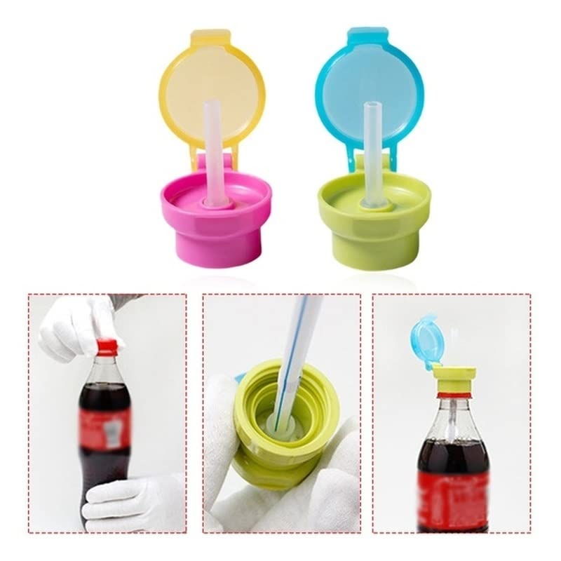 CheeseandU 2Pack Spill Proof Water Bottle Straw Caps - Portable Juice Soda Water Bottle Twist Cover Cap with Straw for Children