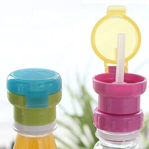 CheeseandU 2Pack Spill Proof Water Bottle Straw Caps - Portable Juice Soda Water Bottle Twist Cover Cap with Straw for Children