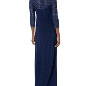 Alex Evenings Women's Long Stretchy 3/4 Sleeve Knot Front Column Dress, Navy Illusion, 14