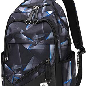 Sqodok Boys Backpack for Middle School, Waterproof Primary School Bags for Kids, Backpack for Boys Elementary High School, Abstract Geometric Prints Bookbag Travel Backpack for Teen Girls, Blue