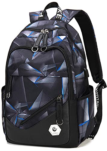 Sqodok Boys Backpack for Middle School, Waterproof Primary School Bags for Kids, Backpack for Boys Elementary High School, Abstract Geometric Prints Bookbag Travel Backpack for Teen Girls, Blue