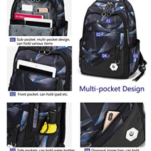 Sqodok Boys Backpack for Middle School, Waterproof Primary School Bags for Kids, Backpack for Boys Elementary High School, Abstract Geometric Prints Bookbag Travel Backpack for Teen Girls, Blue