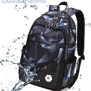 Sqodok Boys Backpack for Middle School, Waterproof Primary School Bags for Kids, Backpack for Boys Elementary High School, Abstract Geometric Prints Bookbag Travel Backpack for Teen Girls, Blue