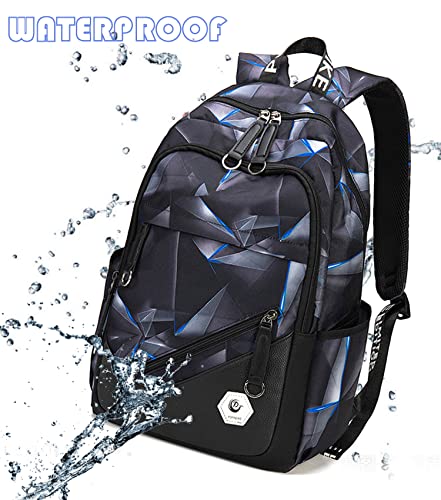 Sqodok Boys Backpack for Middle School, Waterproof Primary School Bags for Kids, Backpack for Boys Elementary High School, Abstract Geometric Prints Bookbag Travel Backpack for Teen Girls, Blue