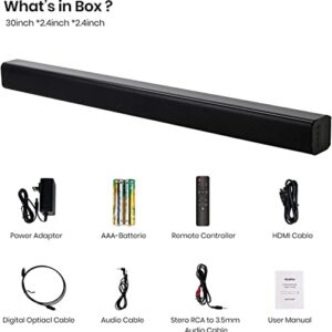 dyplay Sound Bar for TV with HDMI, 120Watt 30 Inch Soundar, Bluetooth 5.0 TV Soundbar Speaker, 4 EQ Modes, HDMI/Optical/AUX/TF/USB Connection, Built-in DSP, Remote Control and Wall Mountable