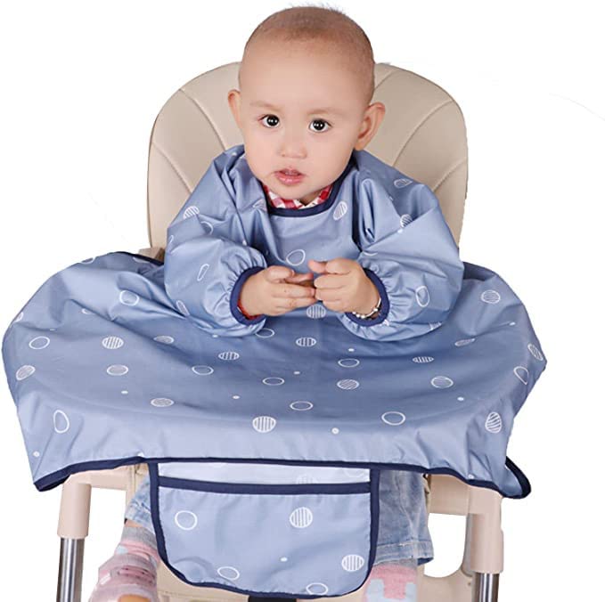 MOTEERLLU Coverall Baby Feeding Bib for Eating,Long Sleeves Bib Attaches to Highchair and Table,Weaning Bibs