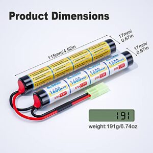 Zeee 9.6V Airsoft Battery 1600mAh NiMH Battery with Mini Tamiya Plug High Power RC Battery for Airsoft Guns(2 Pack)