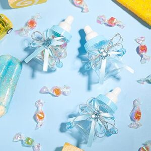 48 Pcs Baby Shower Bottles Baby Shower Mini Milk Bottle Baby Bottles Mini Baby Bottles for Baby Shower Plastic Bear Candy Box Bottles with Ribbon for Baby Shower Favor Gift Decor (Blue)