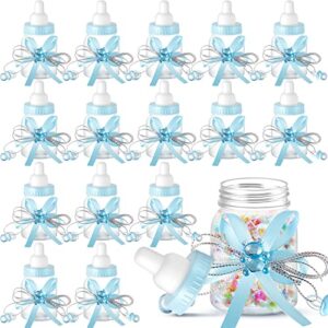 48 pcs baby shower bottles baby shower mini milk bottle baby bottles mini baby bottles for baby shower plastic bear candy box bottles with ribbon for baby shower favor gift decor (blue)