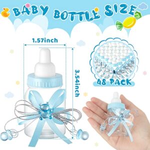 48 Pcs Baby Shower Bottles Baby Shower Mini Milk Bottle Baby Bottles Mini Baby Bottles for Baby Shower Plastic Bear Candy Box Bottles with Ribbon for Baby Shower Favor Gift Decor (Blue)