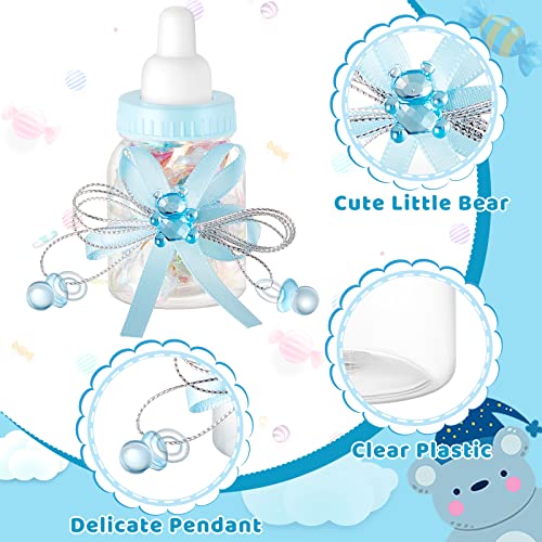 48 Pcs Baby Shower Bottles Baby Shower Mini Milk Bottle Baby Bottles Mini Baby Bottles for Baby Shower Plastic Bear Candy Box Bottles with Ribbon for Baby Shower Favor Gift Decor (Blue)