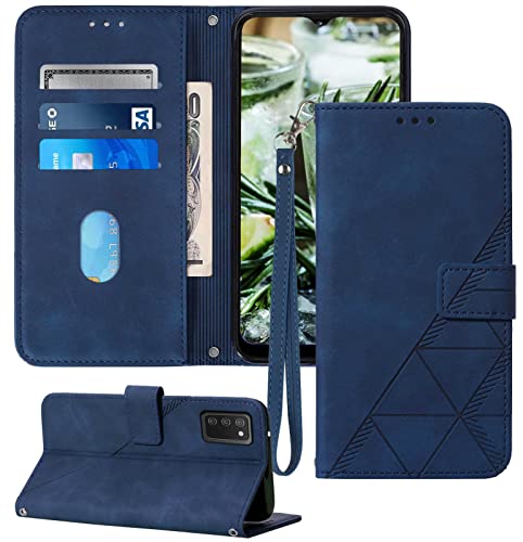 A03s Case Wallet,for Galaxy A03s Case,[Kickstand][Wrist Strap][Card Holder Slots] TPU Interior Protective for Samsung A03s Case,PU Leather Folio Flip Cover for Samsung Galaxy A03s Case (Blue)