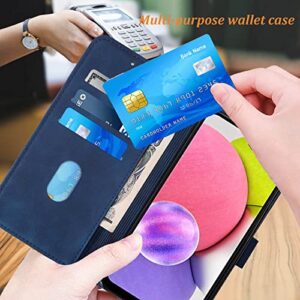 A03s Case Wallet,for Galaxy A03s Case,[Kickstand][Wrist Strap][Card Holder Slots] TPU Interior Protective for Samsung A03s Case,PU Leather Folio Flip Cover for Samsung Galaxy A03s Case (Blue)