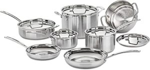 anyfish stainless steel cookware pots and pans set for all stoves oven dishwasher safe, 16 pieces with saucepan, skillet, stockpot, saute pan, steamer and utensils