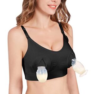 haakaa pumping bra hands free maternity bras for breastfeeding adjustable & no underwire breast pump bra and nursing bras with extra bra extenders & clips breastfeeding essentials (black, x-large)