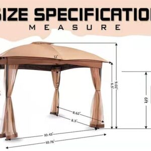 Gazebo for Patio, FAB BASED 10x12 Gazebo, Double Vent Canopy Gazebo, Outdoor Gazebo with Privacy Netting, Easy Setup Patio Pavilion with Steel Frame Strong Legs for Lawn, Backyard, Deck (Khaki)