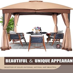 Gazebo for Patio, FAB BASED 10x12 Gazebo, Double Vent Canopy Gazebo, Outdoor Gazebo with Privacy Netting, Easy Setup Patio Pavilion with Steel Frame Strong Legs for Lawn, Backyard, Deck (Khaki)