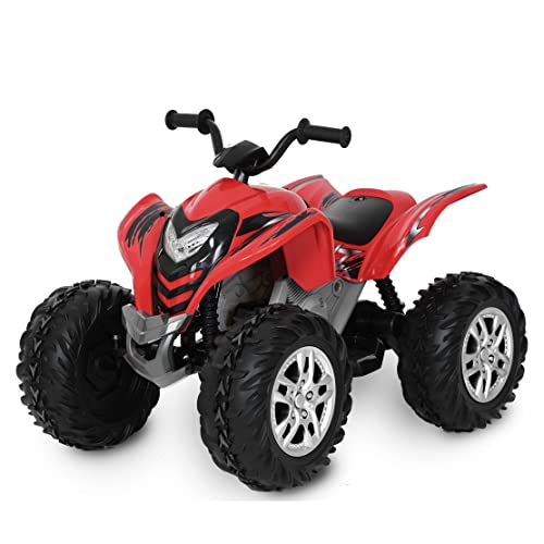 Rollplay Powersport ATV 12V Electric 4 Wheeler Featuring Oversized Wheels with Rubber Tire Strips for Added Traction, Working Headlights, and a Top Speed of 3 MPH, Red