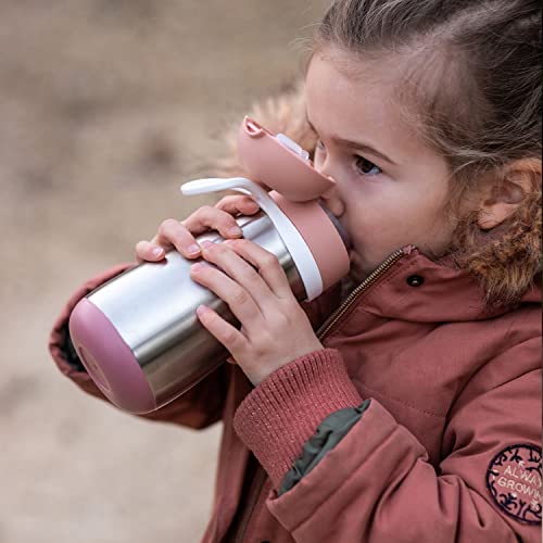 BEABA Kids Stainless Steel Water Bottle, Baby to Toddler Insulated Water bottle, Close Top On The Go Kids Water bottle, Toddler Thermos Water bottle (Rose)