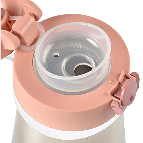 BEABA Kids Stainless Steel Water Bottle, Baby to Toddler Insulated Water bottle, Close Top On The Go Kids Water bottle, Toddler Thermos Water bottle (Rose)