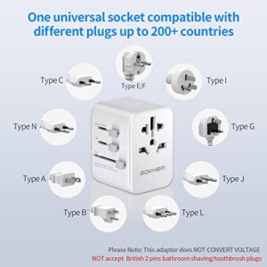 Universal Travel Adapter with USB C PD 30W Fast Charging, BOKHOM International Travel Adapter with 3 USB C and 2 USB-A, Dual 10A Fuses Travel Adapter Worldwide Travel Charger for EU UK US AU